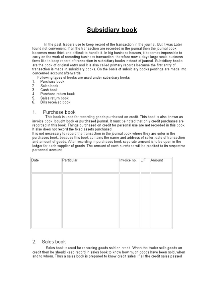 Subsidiary Book | PDF | Bookkeeping | Debits And Credits