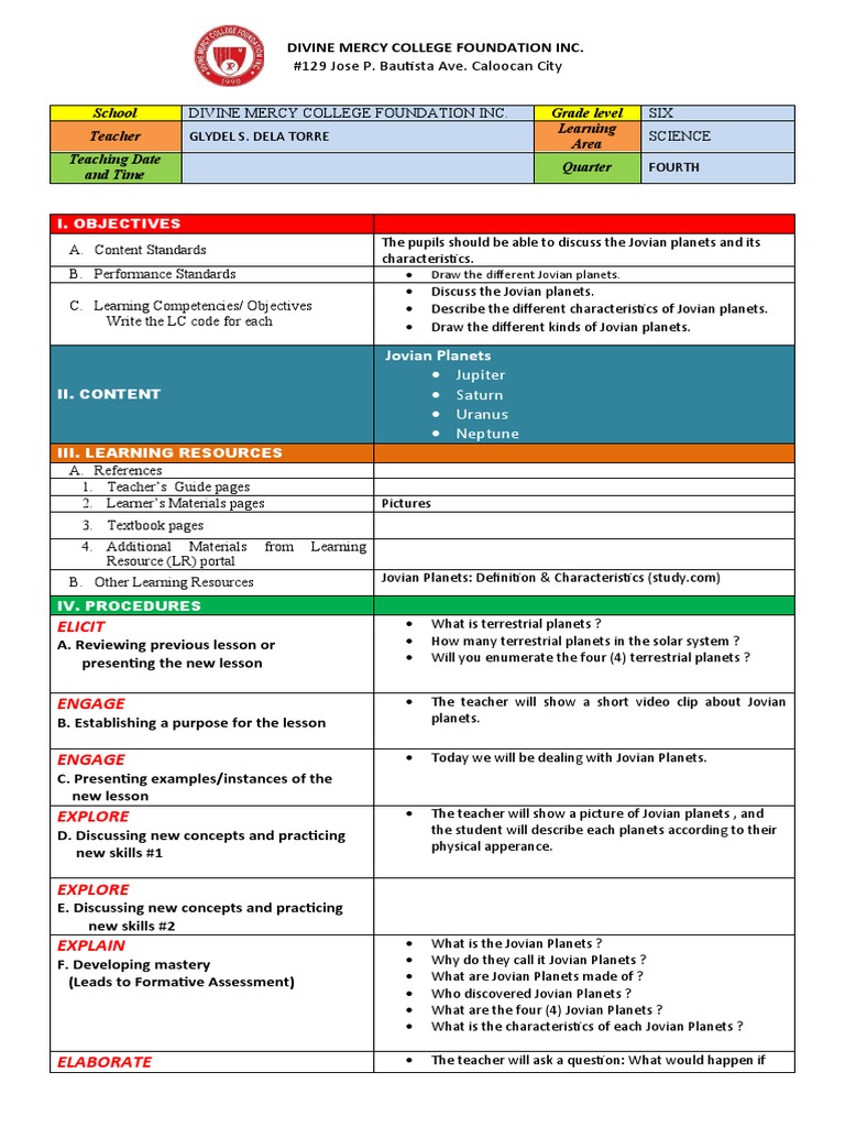 Lesson Plan in Astronomy | PDF | Planets | Jupiter
