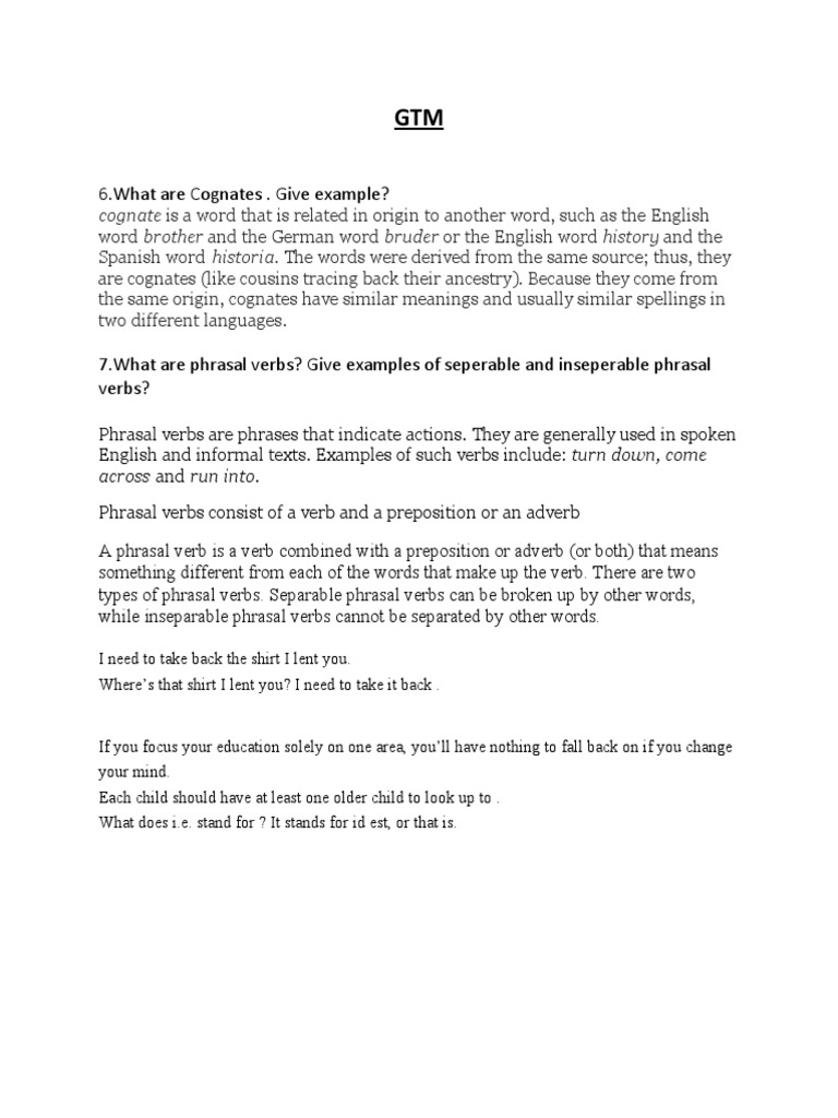 Understanding Cognates and Phrasal Verbs | PDF