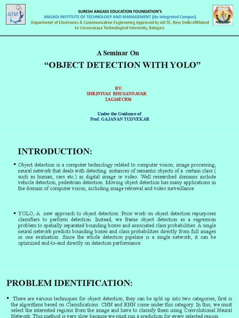 "Object Detection With Yolo": A Seminar On | PDF | Computer Vision ...