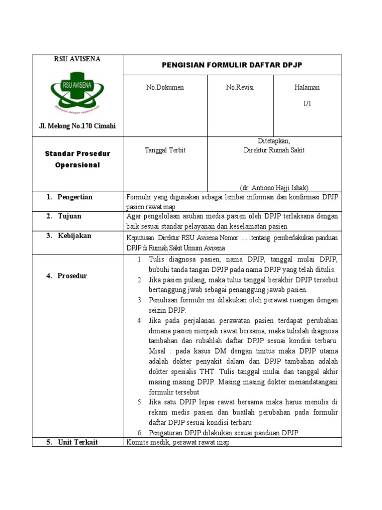 Spo PENGISIAN FORMULIR DAFTAR DPJP | PDF