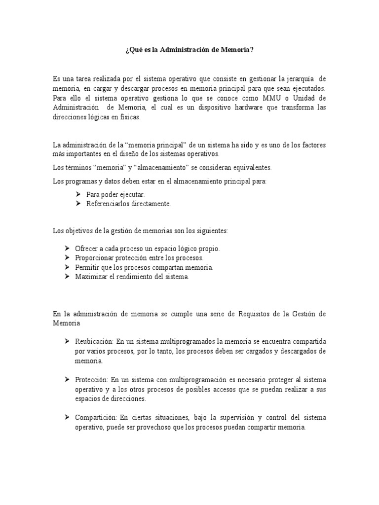 ¿Qué Es La Administración de Memoria? | PDF | Almacenamiento de datos ...