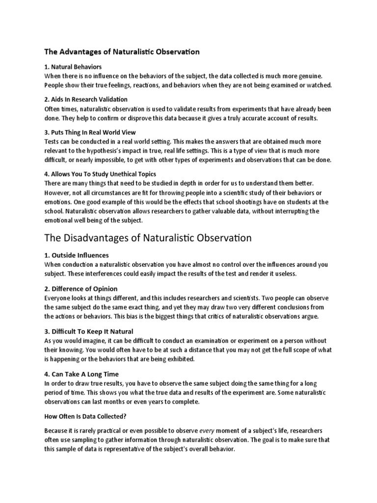 The Advantages of Naturalistic Observation | PDF | Experiment | Observation