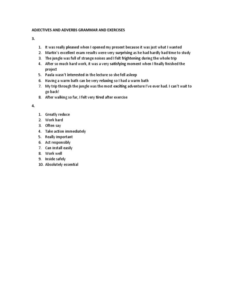 Adjectives and Adverbs Exercises | PDF