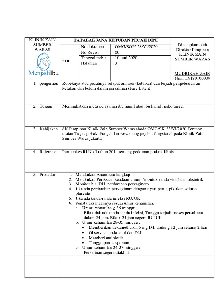 SOP KPD Klinik Zain Fix | PDF | Sains & Matematika