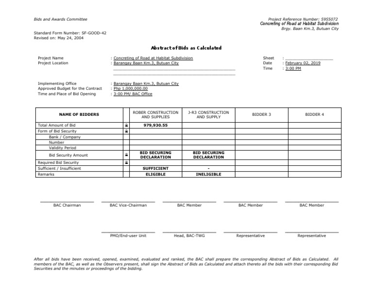 Abstract of Bids As Calculated | PDF | Government | Business