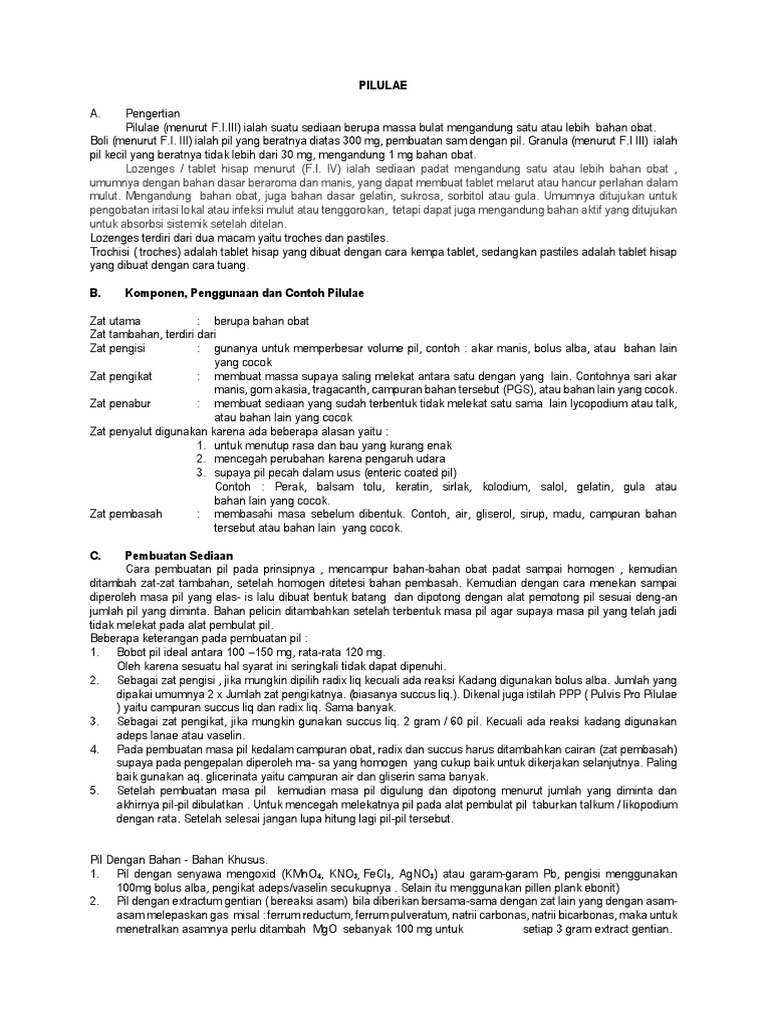 Proses Pembuatan Pilulae dan Komponennya | PDF
