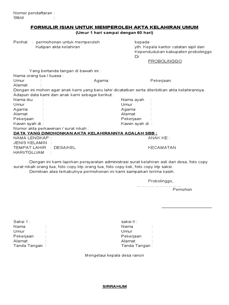 Formulir Akta Kelahiran | PDF