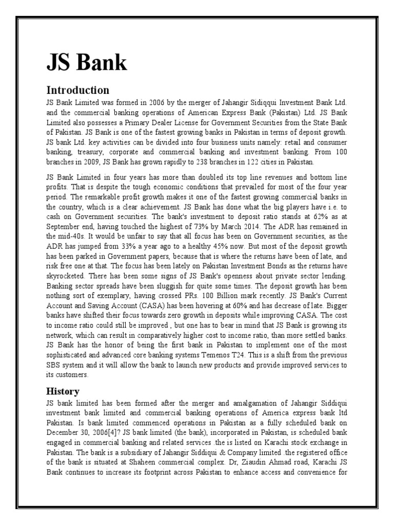 Js Bank | PDF | Banks | Investment Management