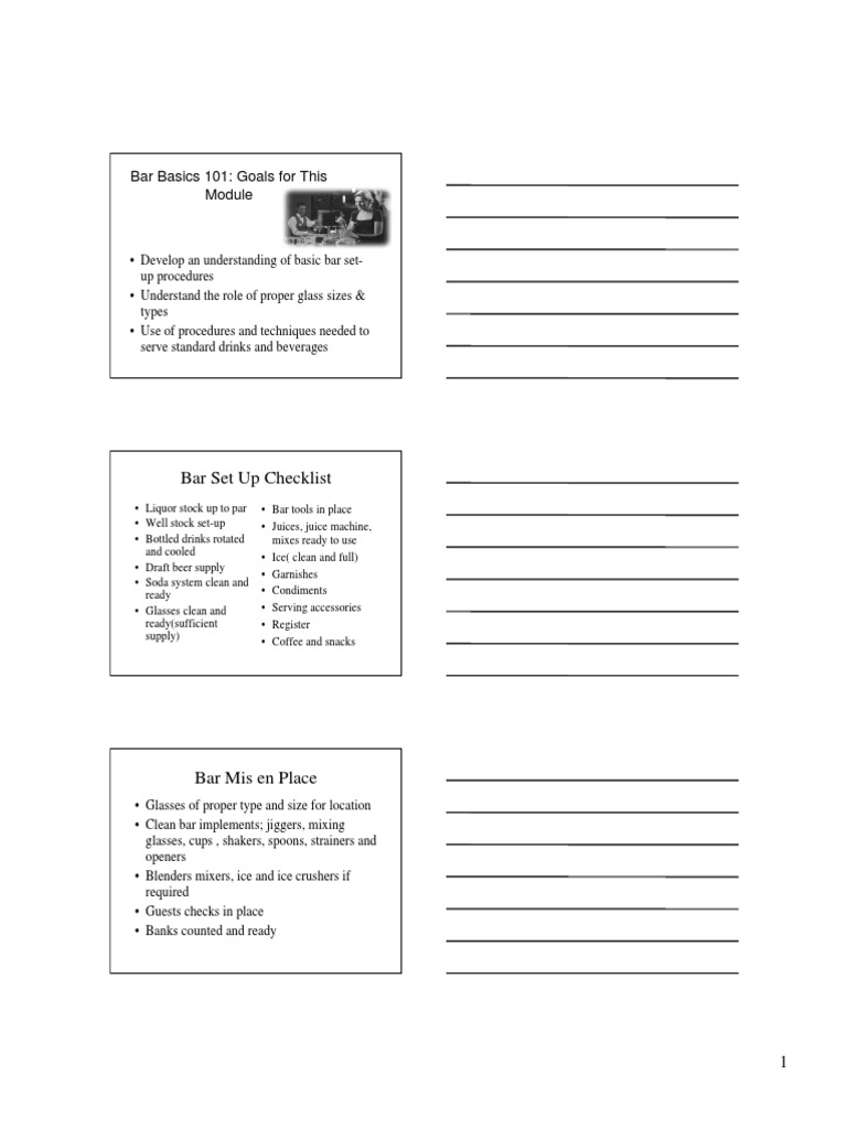 Bar Set Up Checklist: Bar Basics 101: Goals For This | PDF | Martini ...