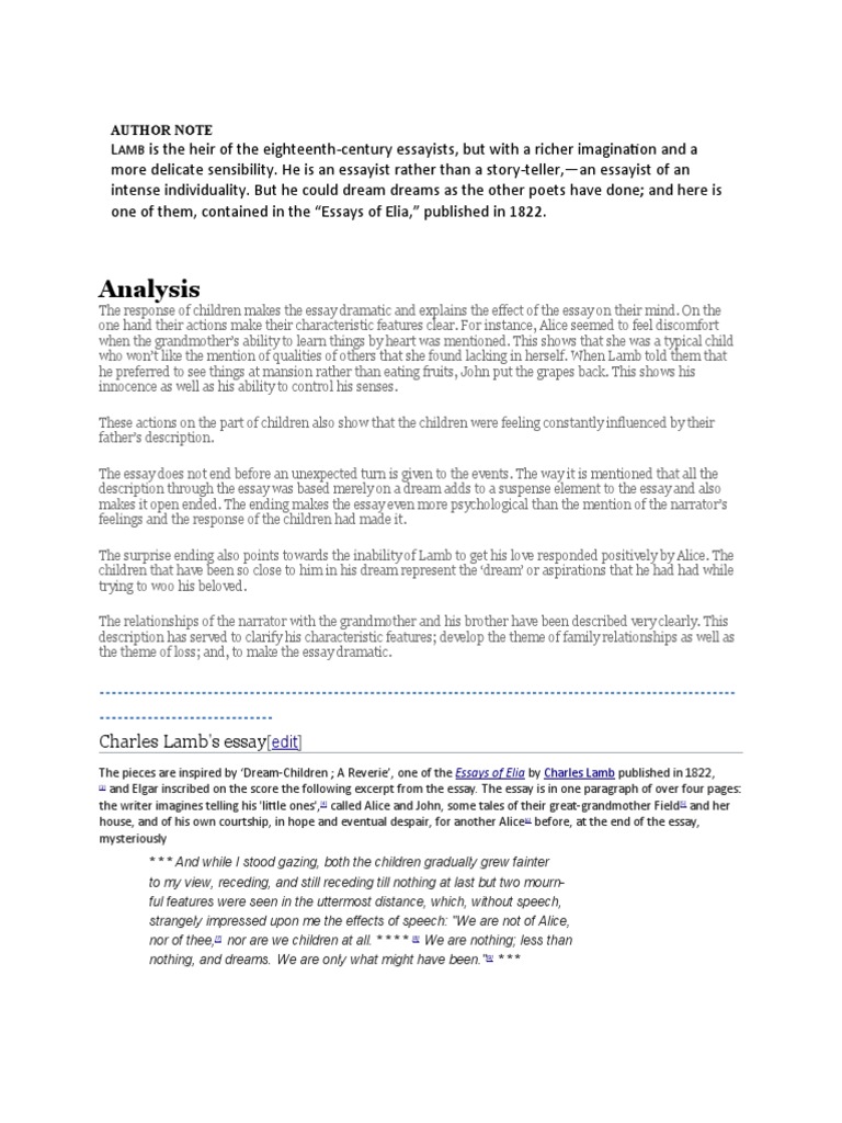 Analysis: Author Note | PDF | Essays | Dream