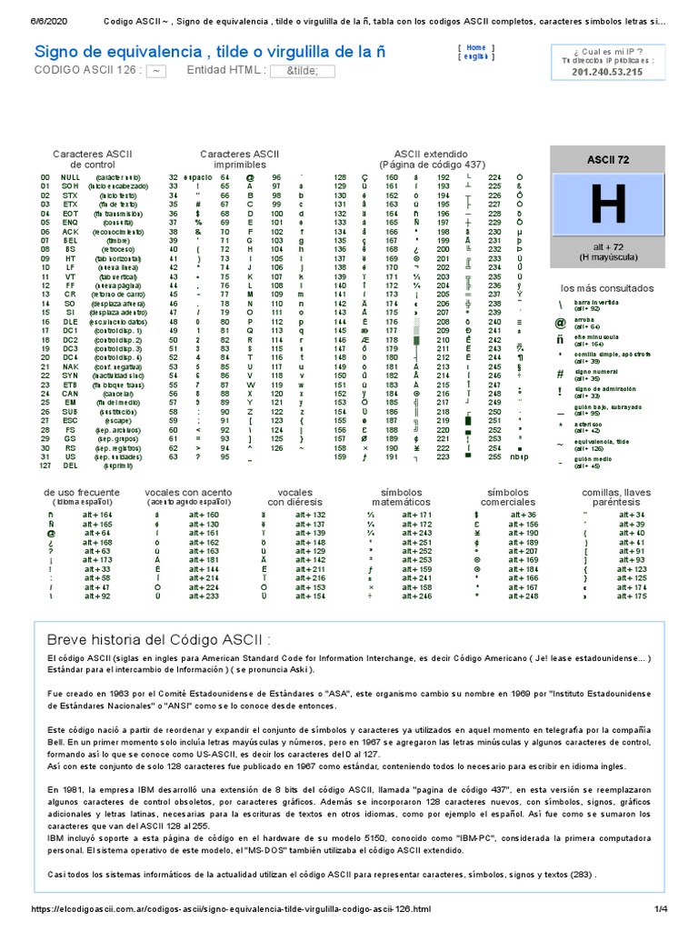 Codigo ASCII - , Signo de Equivalencia, Tilde o Virgul | PDF | Diseño ...