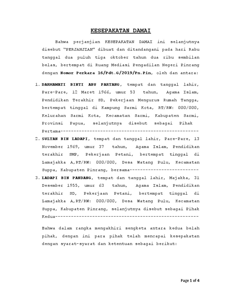 Surat Kesepakatan Damai | PDF