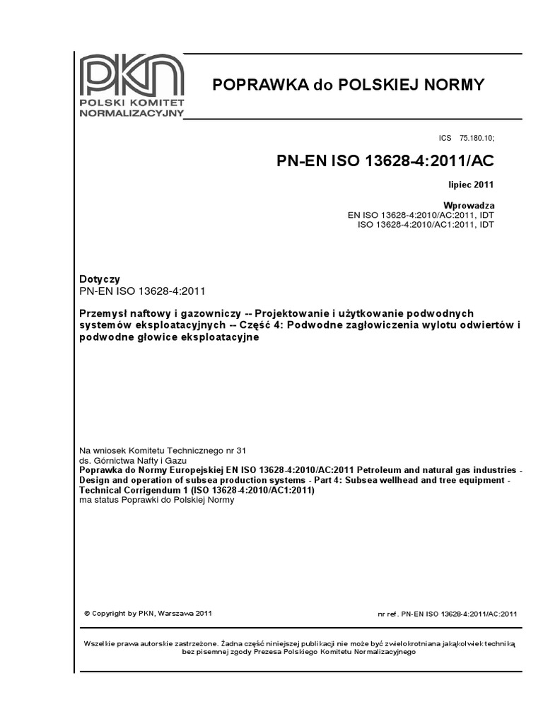 PN en Iso 13628 4 - 2011 - Ac - 2011e PDF | PDF | Évaluation | Régulations