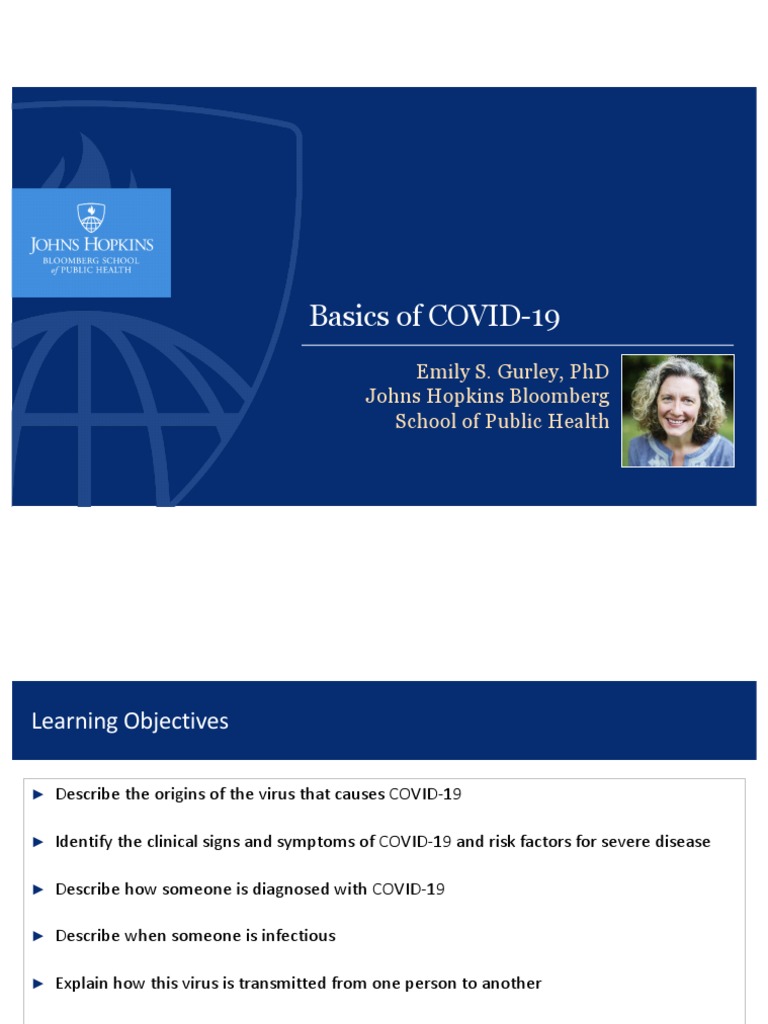 Basics of Covid-19: Emily S. Gurley, PHD Johns Hopkins Bloomberg School ...