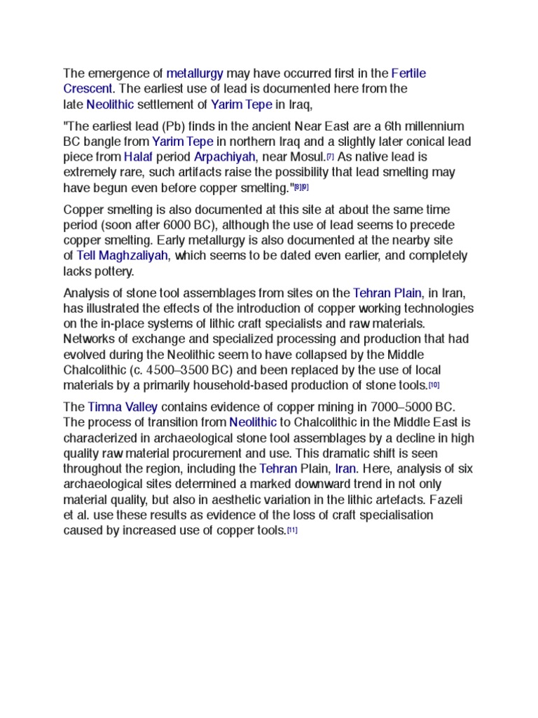 Metallurgy Fertile Crescent Neolithic Yarim Tepe Yarim Tepe Halaf ...
