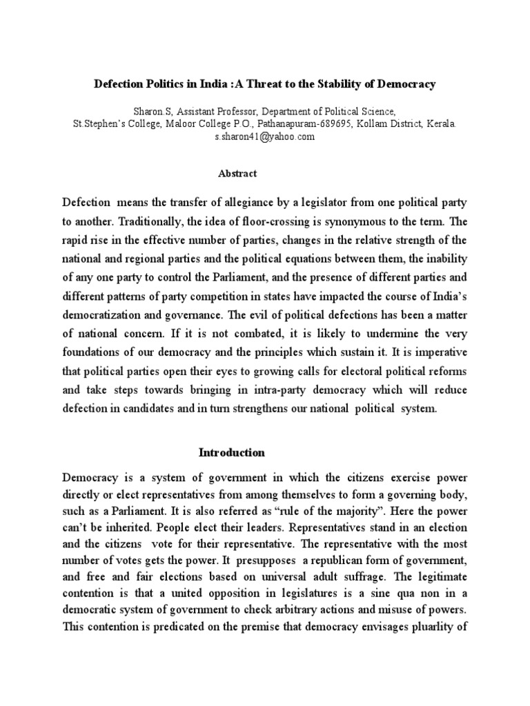 Defection Politics in India:A Threat To The Stability of Democracy ...