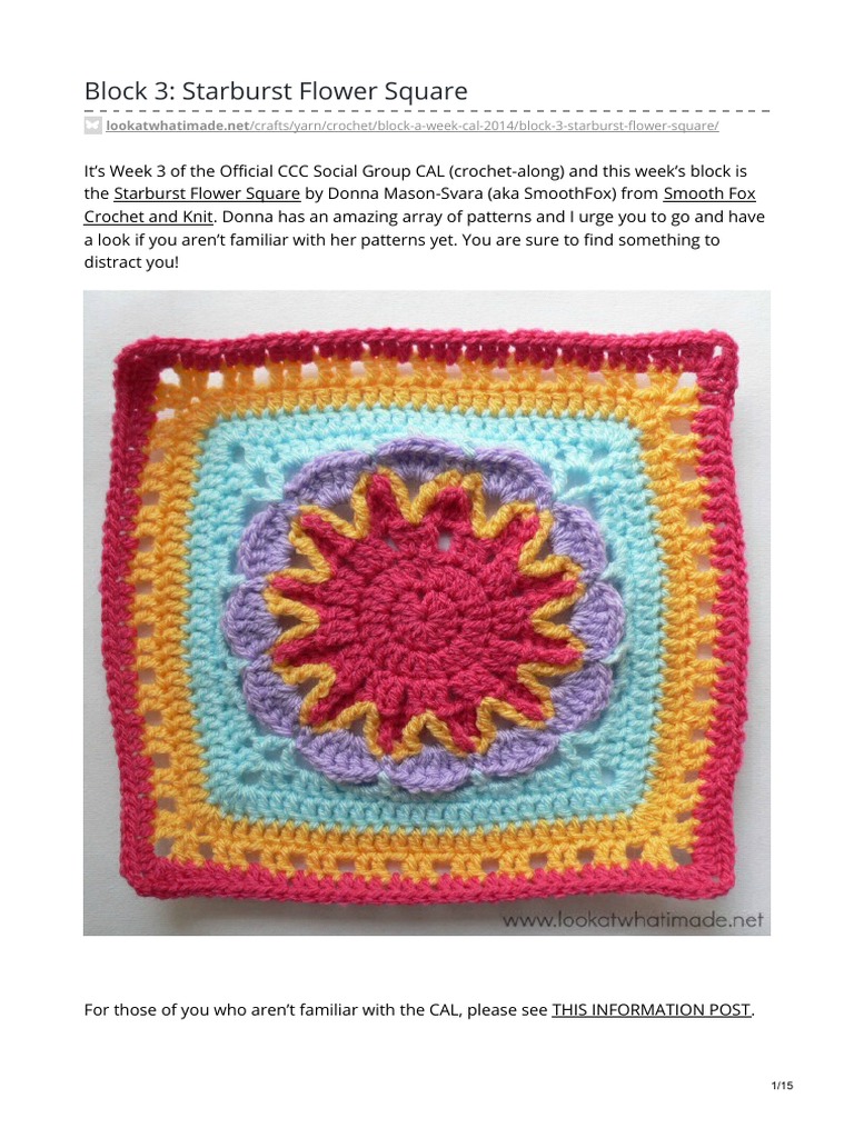 Block 3 Starburst Flower Square | PDF | Crochet | Textile Arts