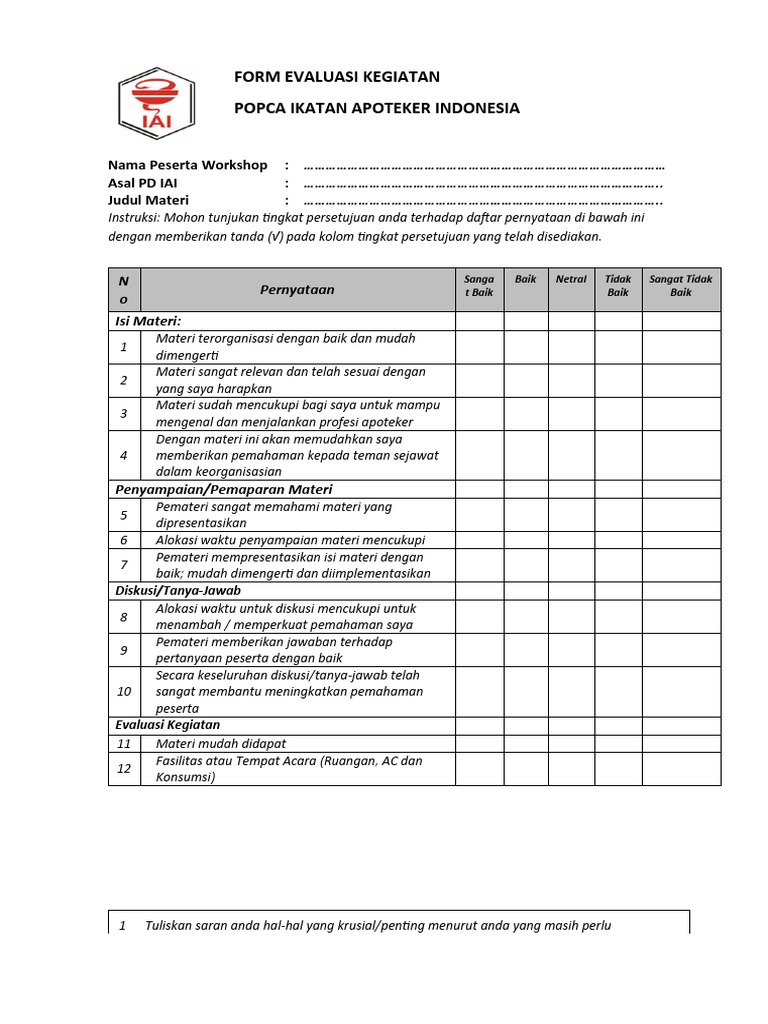 Form Evaluasi Workshop | PDF
