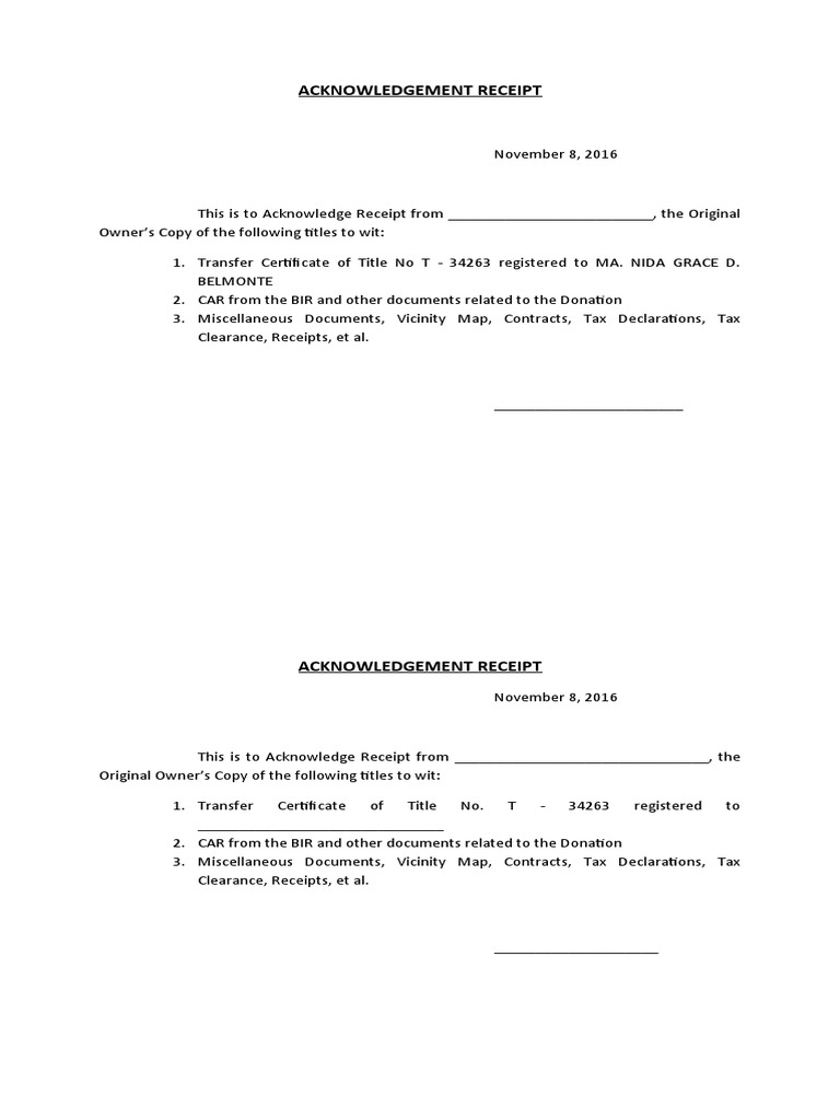 Acknowledgement Receipt Template | PDF | Business | Law