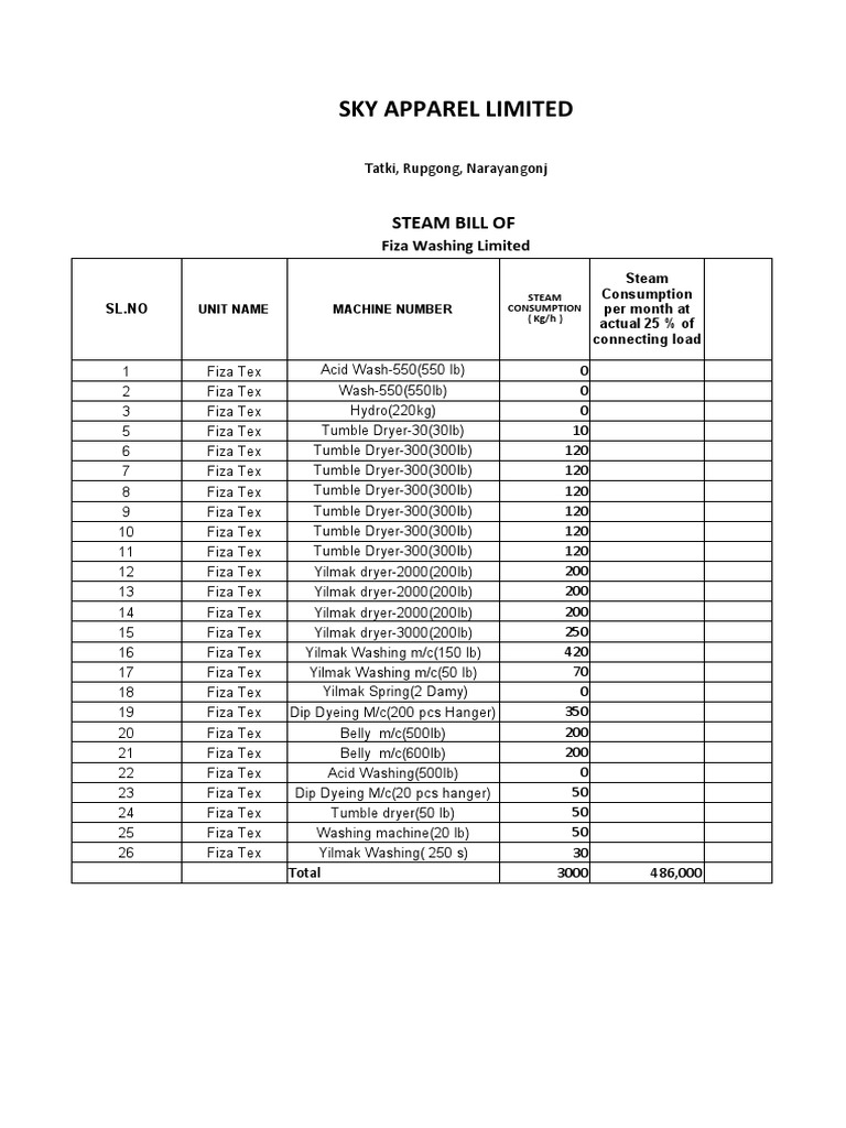 Fiza Washing Limited steam bill report | PDF | Laundry | Home
