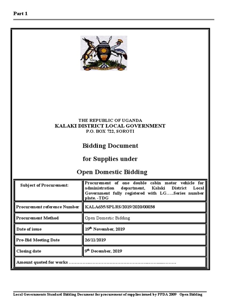Bidding Document For Supplies Under Open Domestic Bidding | PDF ...