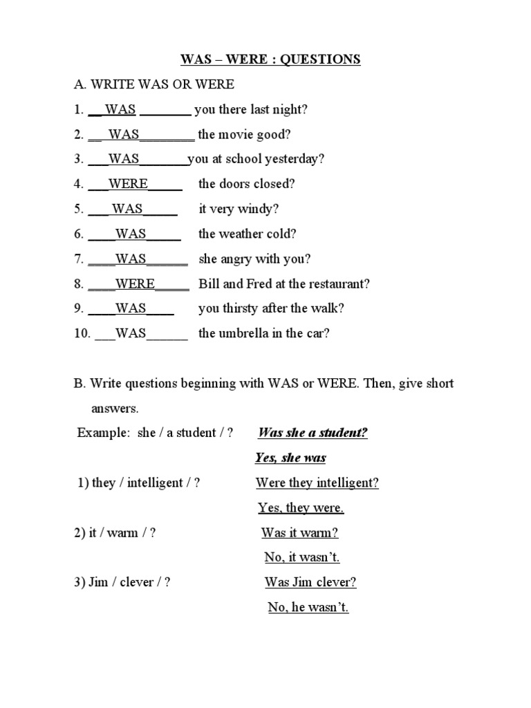 Was - Were: Questions | PDF