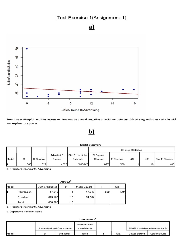 Test Exercise 1 Assignment 1 Pdf Errors And Residuals Dependent 