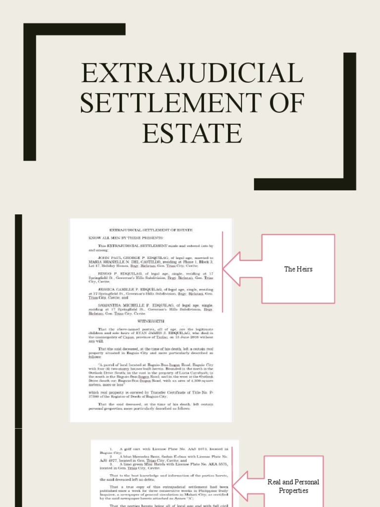 Extrajudicial Settlement of Estate Sasmple | PDF