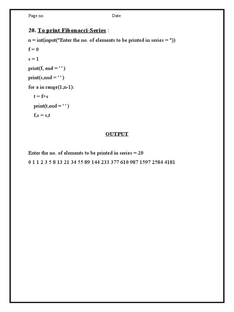 To Print Fibonacci-Series:: Page No. Date | Download Free PDF ...