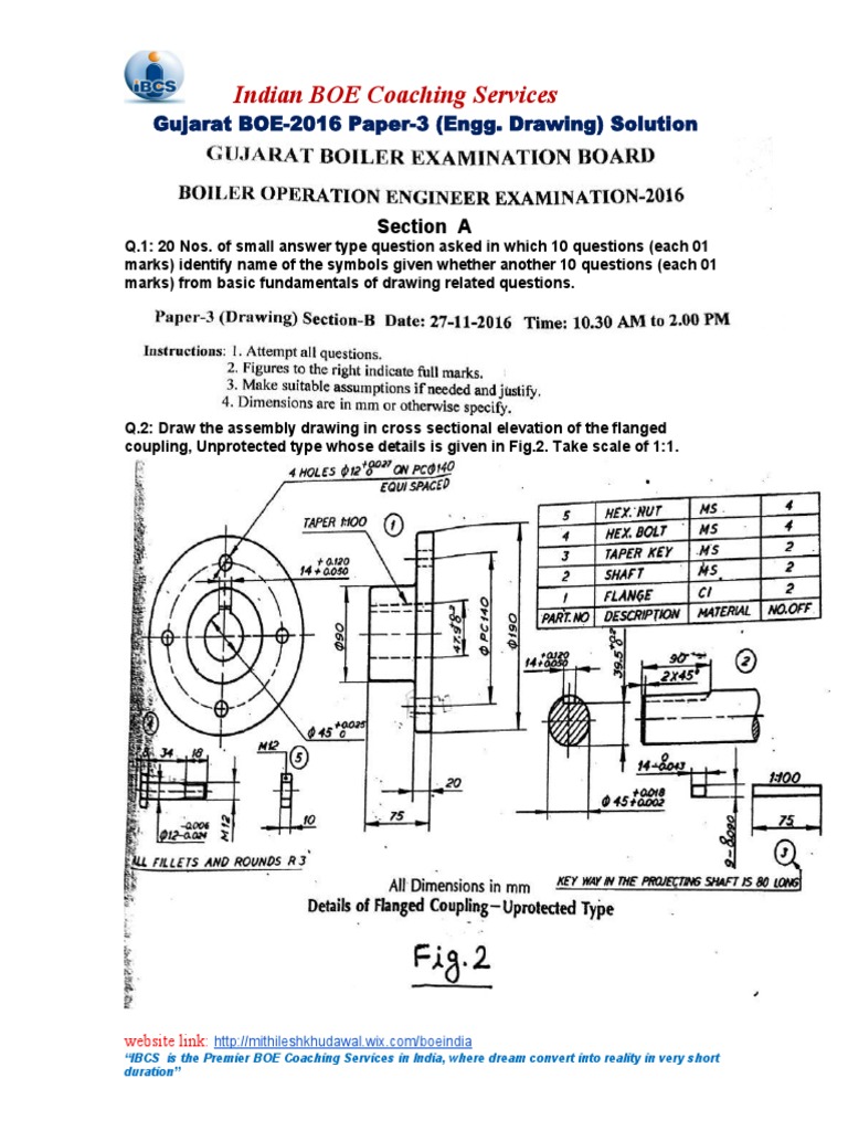 Indian BOE Coaching Services: Gujarat BOE-2016 Paper-3 (Engg. Drawing ...