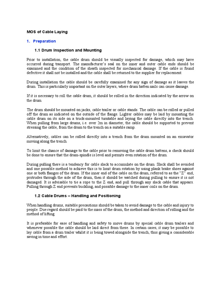 Draft MOS For Cable Laying | PDF | Rope | Trailer (Vehicle)