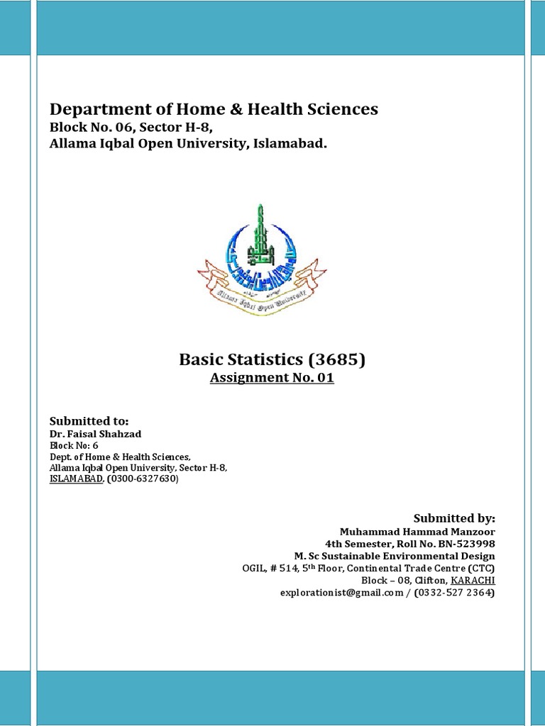Solution-3685 Basic Statistics 1st Assignment | PDF | Statistical Inference | Statistical ...