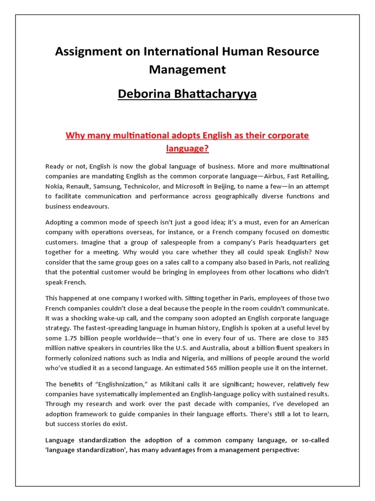 Assignment On IHRM | PDF | Mergers And Acquisitions | Human Resource Management