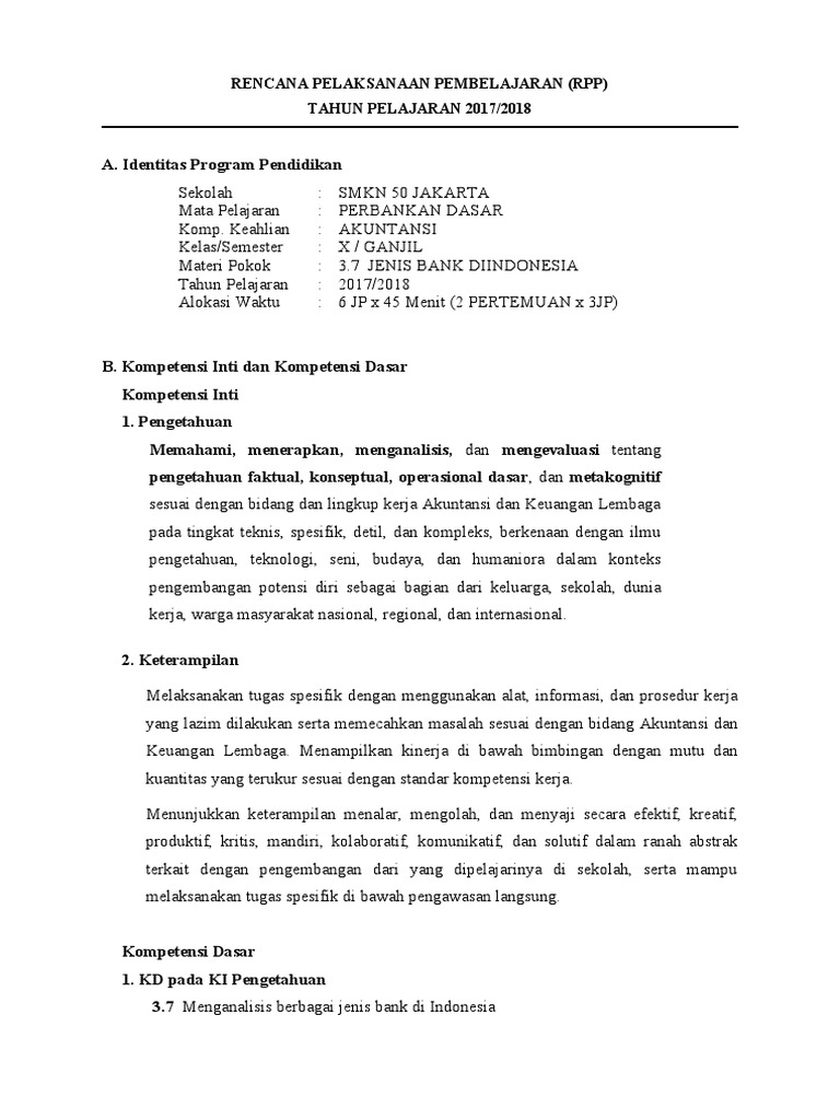 RPP KD 7 Jenis Bank Diindonesia | PDF