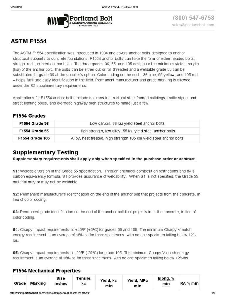 ASTM F1554 - Portland Bolt | PDF | Screw | Structural Steel