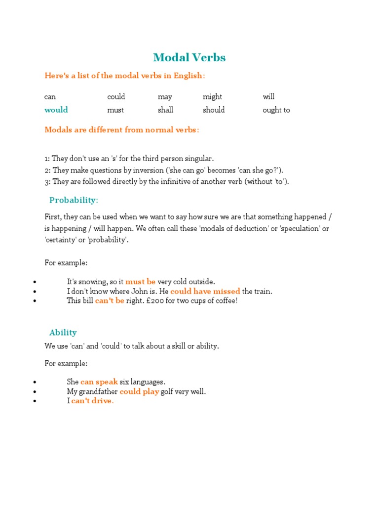 Modal Verbs: Here's A List of The Modal Verbs in English | PDF ...