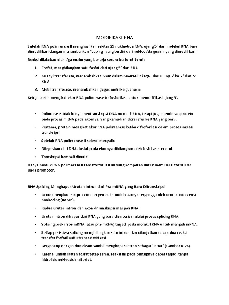 Modifikasi dan Splicing RNA Eukariotik | PDF