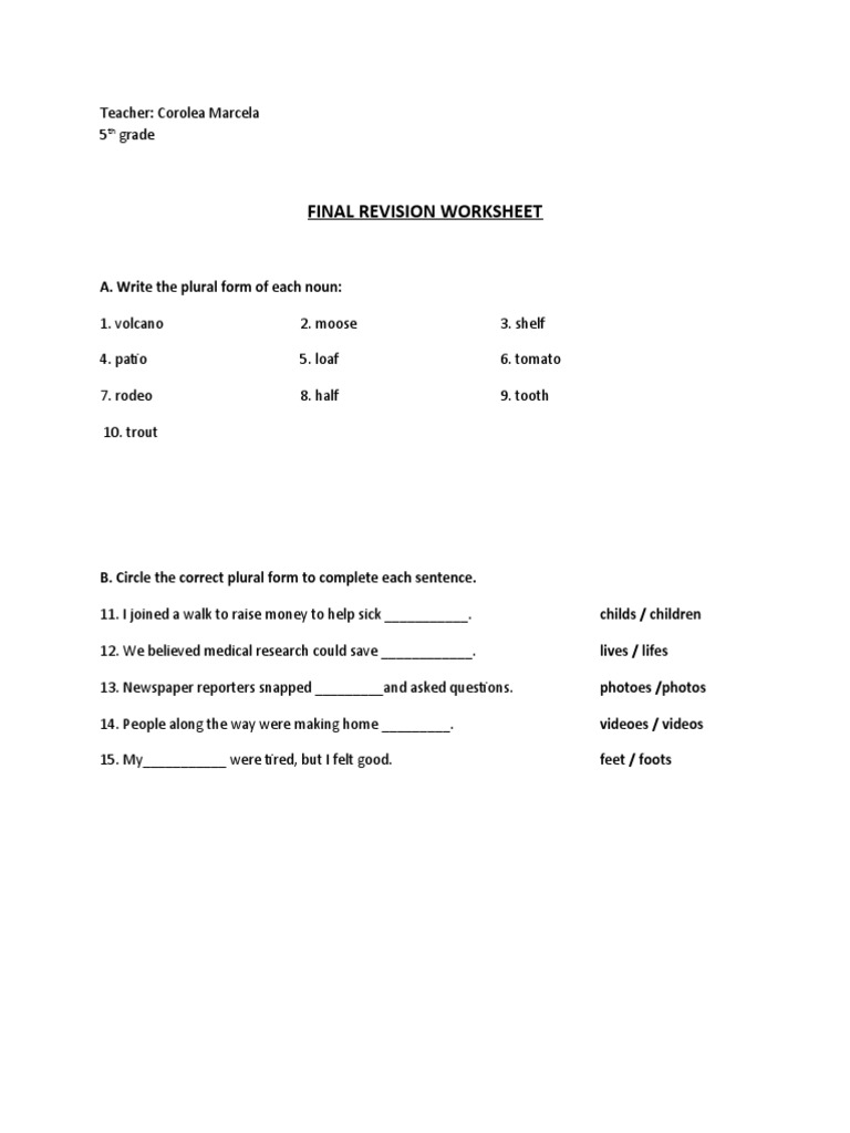 5th Grade Final Revision | PDF