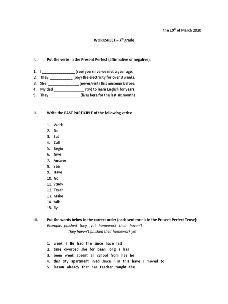 Present Perfect Tense Worksheet | PDF | Language Arts & Discipline