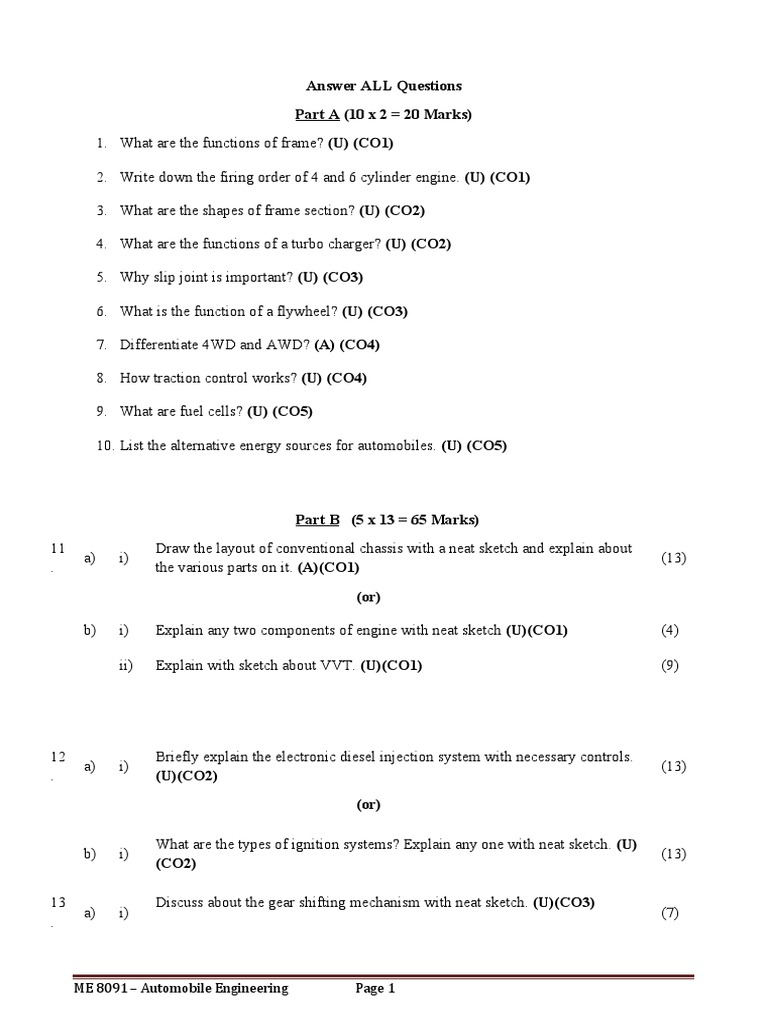 Automotive engineering exam questions | PDF | Steering | Four Wheel Drive