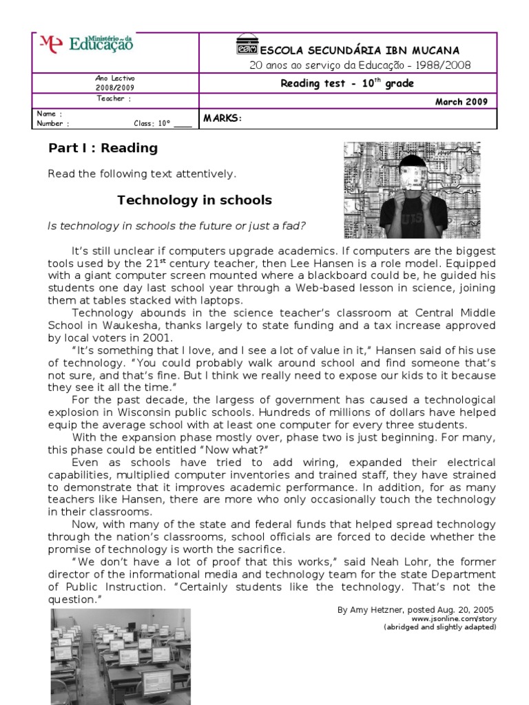 Technology in Education: A Reading Test | PDF | Teachers | Cognition