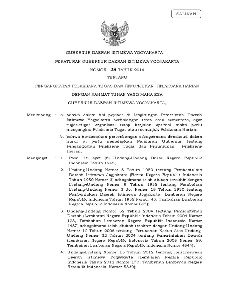 Pergub28-2014 Tentang Pengangkatan PLT Dan PLH | PDF Pergub28-2014 Tentang Pengangkatan PLT Dan PLH | PDF