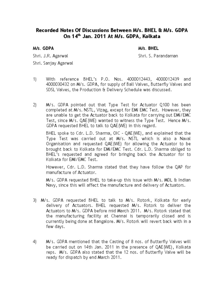 Recorded Notes of Discussions | PDF | Valve