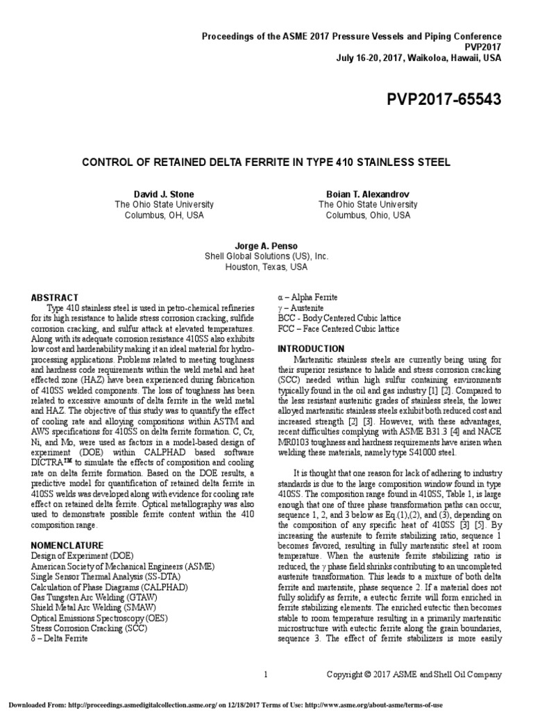 Control of Retained Delta Ferrite in Type 410 Stainless Steel | PDF ...