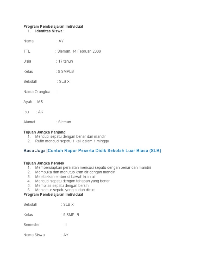 Program Pembelajaran Individual Mencuci Sepatu | PDF