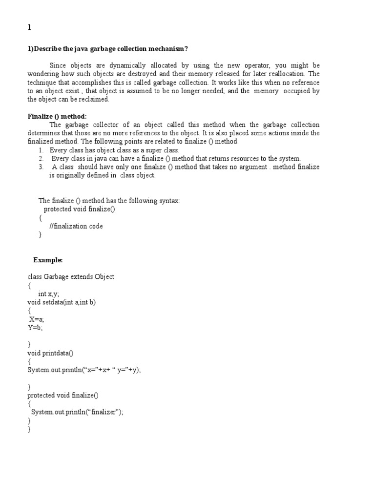 1) Describe The Java Garbage Collection Mechanism? | PDF | Method ...