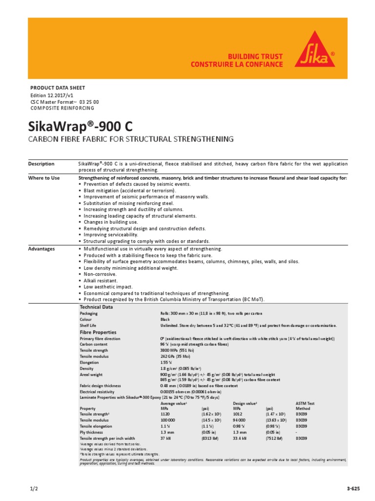 Sikawrap®-900 C: Carbon Fibre Fabric For Structural Strengthening | PDF ...