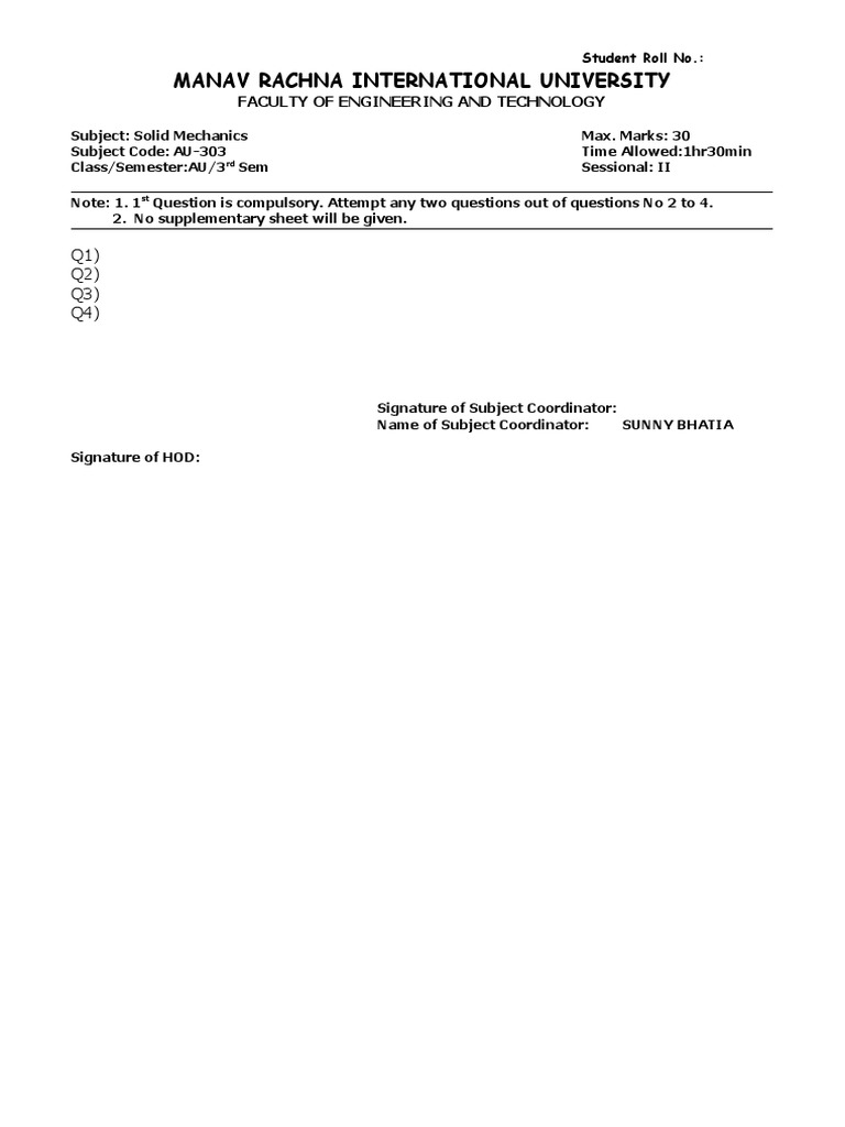 Manav Rachna International University: Q1) Q2) Q3) Q4) | PDF | Technology & Engineering