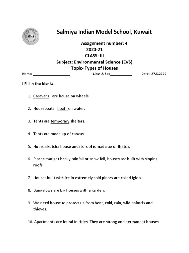 Types of Houses for Class III EVS | PDF